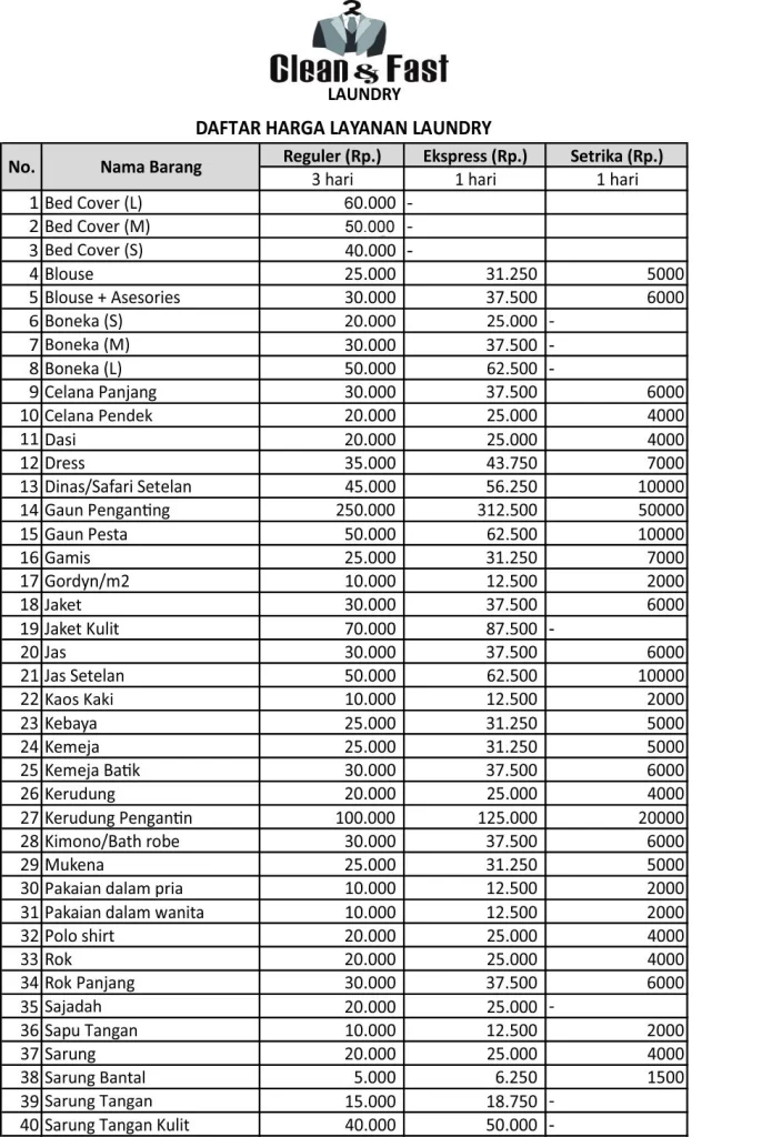 Harga dan Layanan - Laundry Antar Jemput