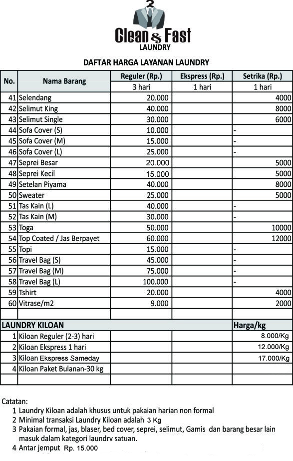 Harga dan Layanan - Laundry Antar Jemput